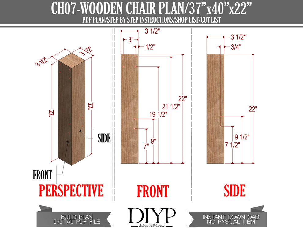 Wooden Chair plan, PDF chair plans, Woodworking plans for chair, bluep ...