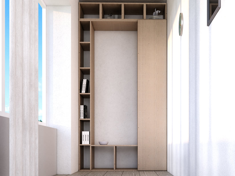 107x56 Inch DIY MDF Storage Unit with Shelves, Cabinet, and Bench ...