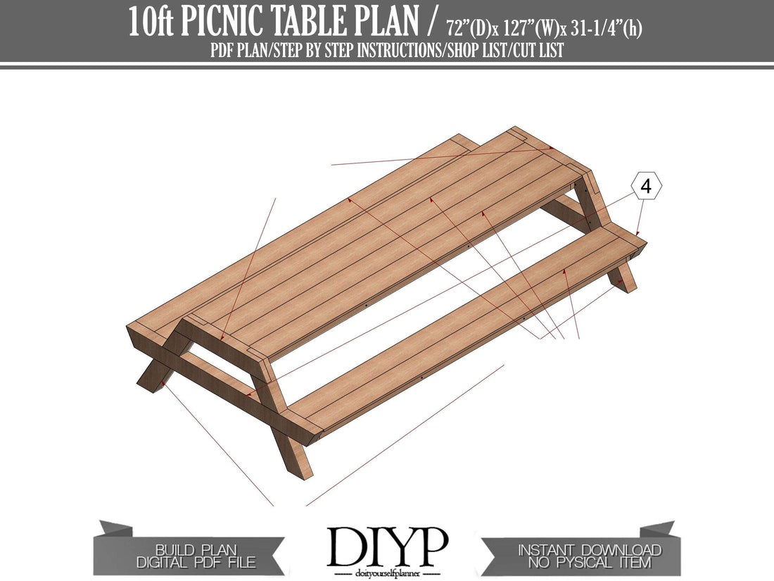 10 Foot Picnic Table Plans | PDF Download – Doityourselfplanner